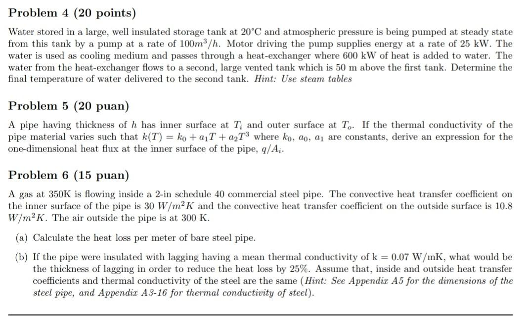 Solved Problem 4 (20 points) Water stored in a large, well | Chegg.com