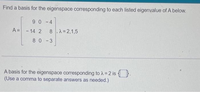 Solved Find a basis for the eigenspace corresponding to the | Chegg.com