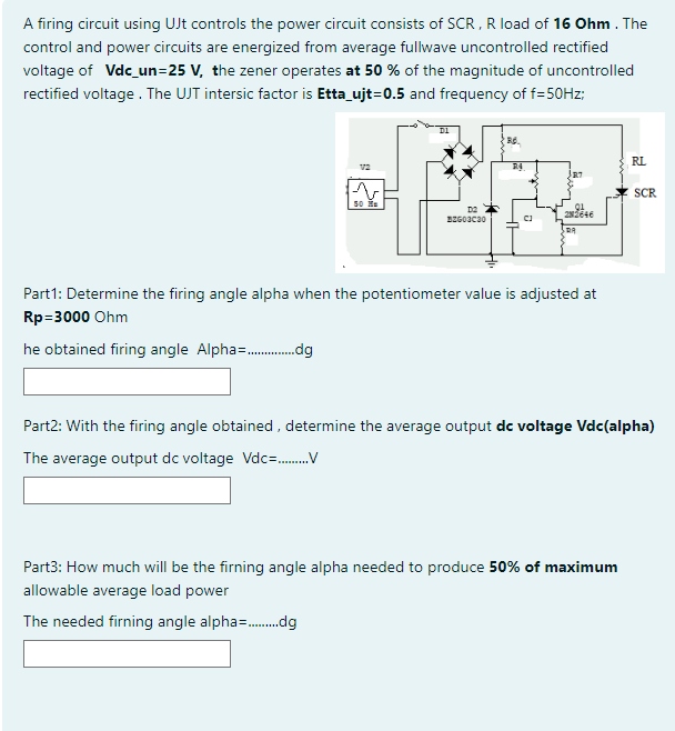 Solved A firing circuit using UJt controls the power circuit | Chegg.com