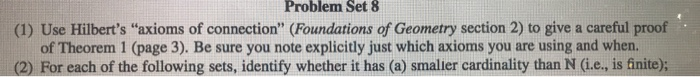 Solved Problem Set 8 (1) Use Hilbert's “axioms of | Chegg.com