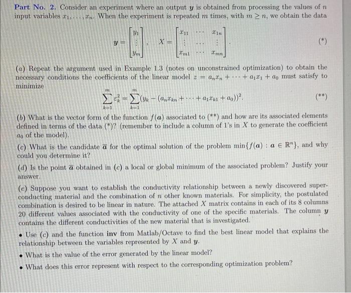 Part No. 2. Consider an experiment where an output y | Chegg.com