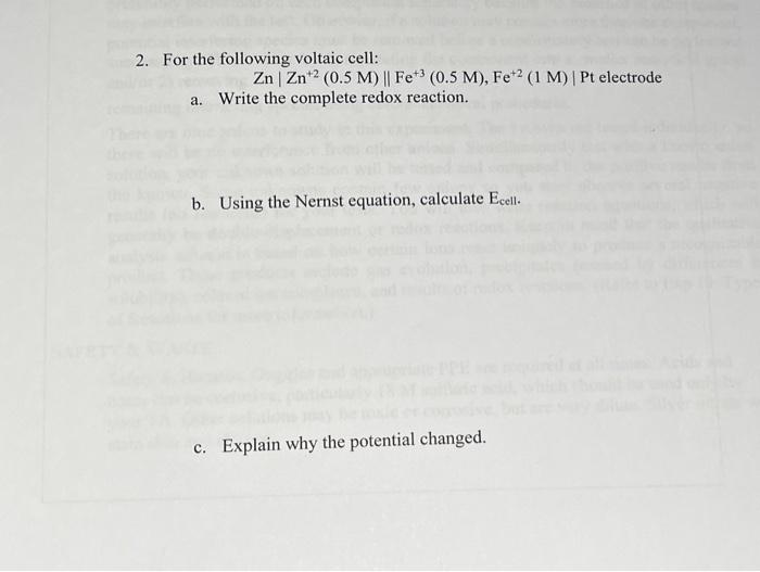 Solved 2. For the following voltaic cell: | Chegg.com