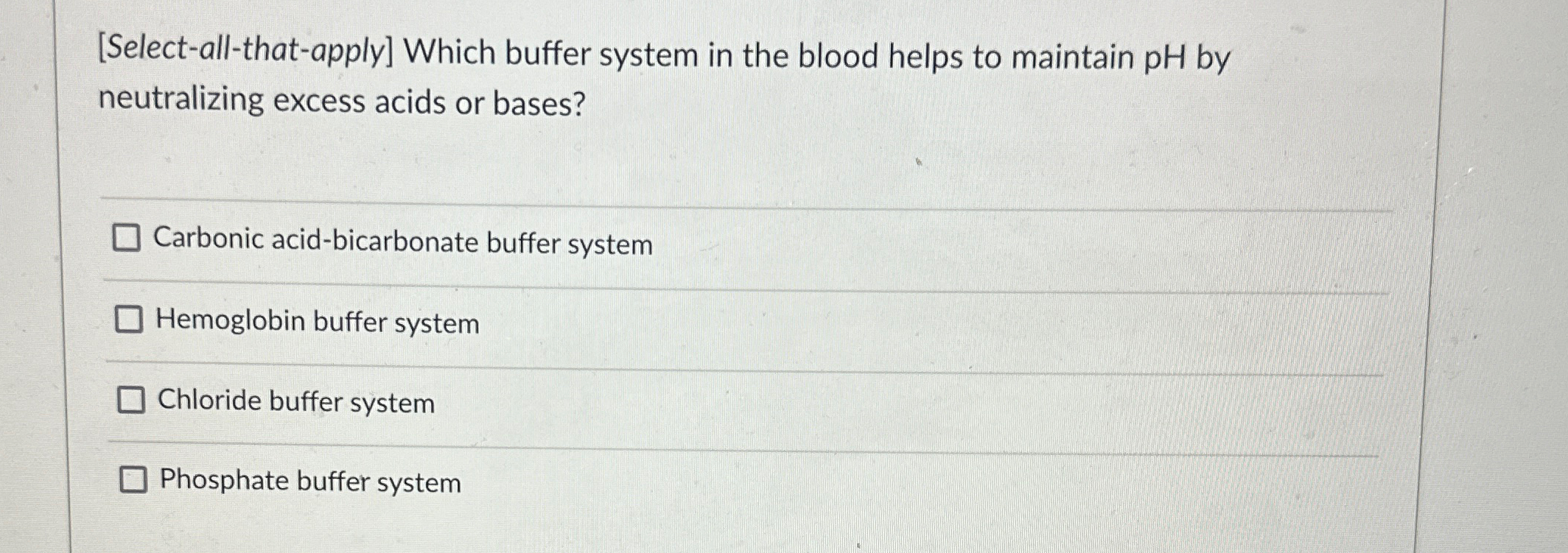 Solved [select All That Apply] ﻿which Buffer System In The
