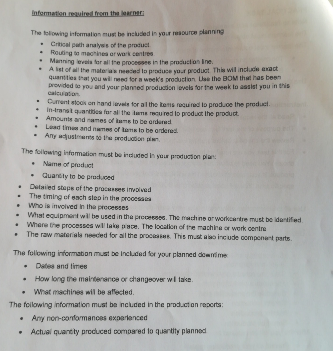 Solved Obtain relevant information regarding a Production | Chegg.com