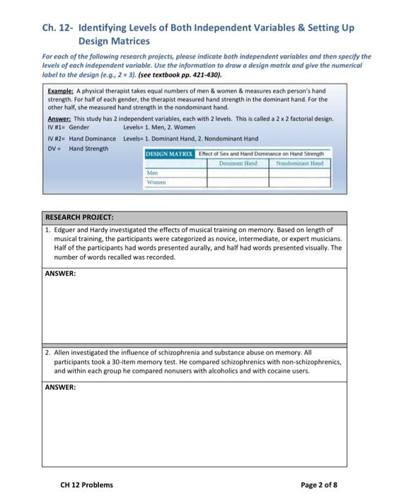 Solved Ch. 12- Identifying Levels of Both Independent | Chegg.com