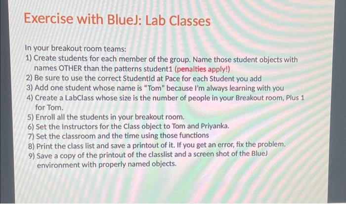 Solved In your breakout room teams: 1) Create students for | Chegg.com