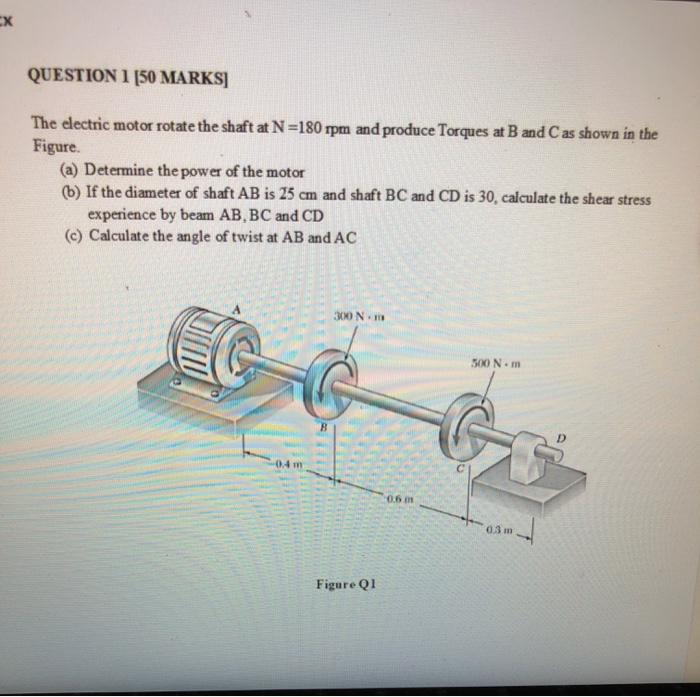Solved QUESTION 1 [50 MARKS] The electric motor rotate the | Chegg.com