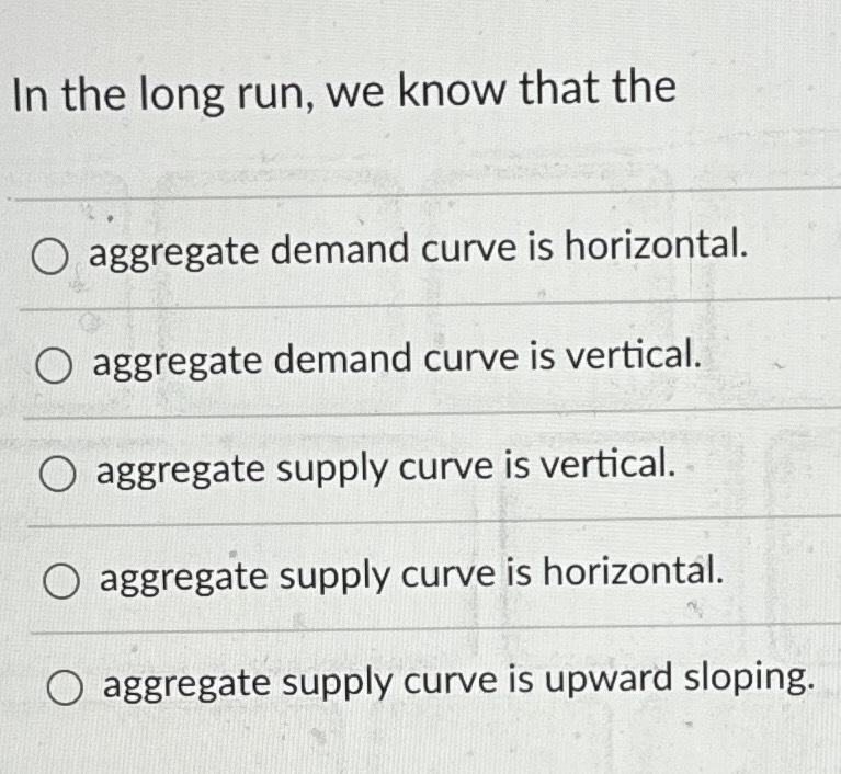 Solved In the long run, we know that theaggregate demand | Chegg.com