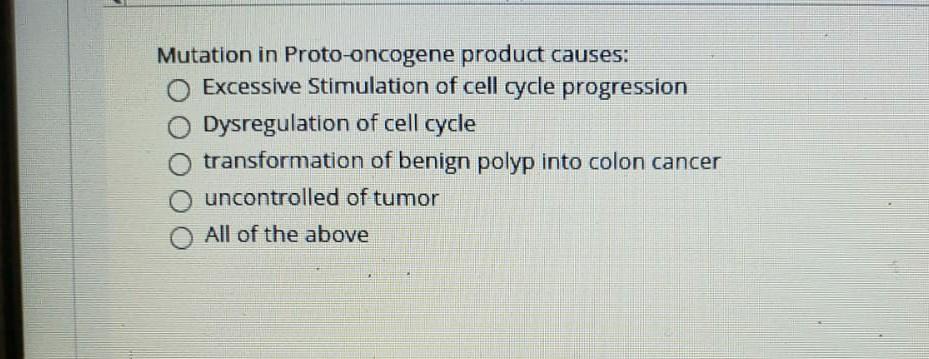 Solved Mutation in Proto-oncogene product causes: Excessive | Chegg.com