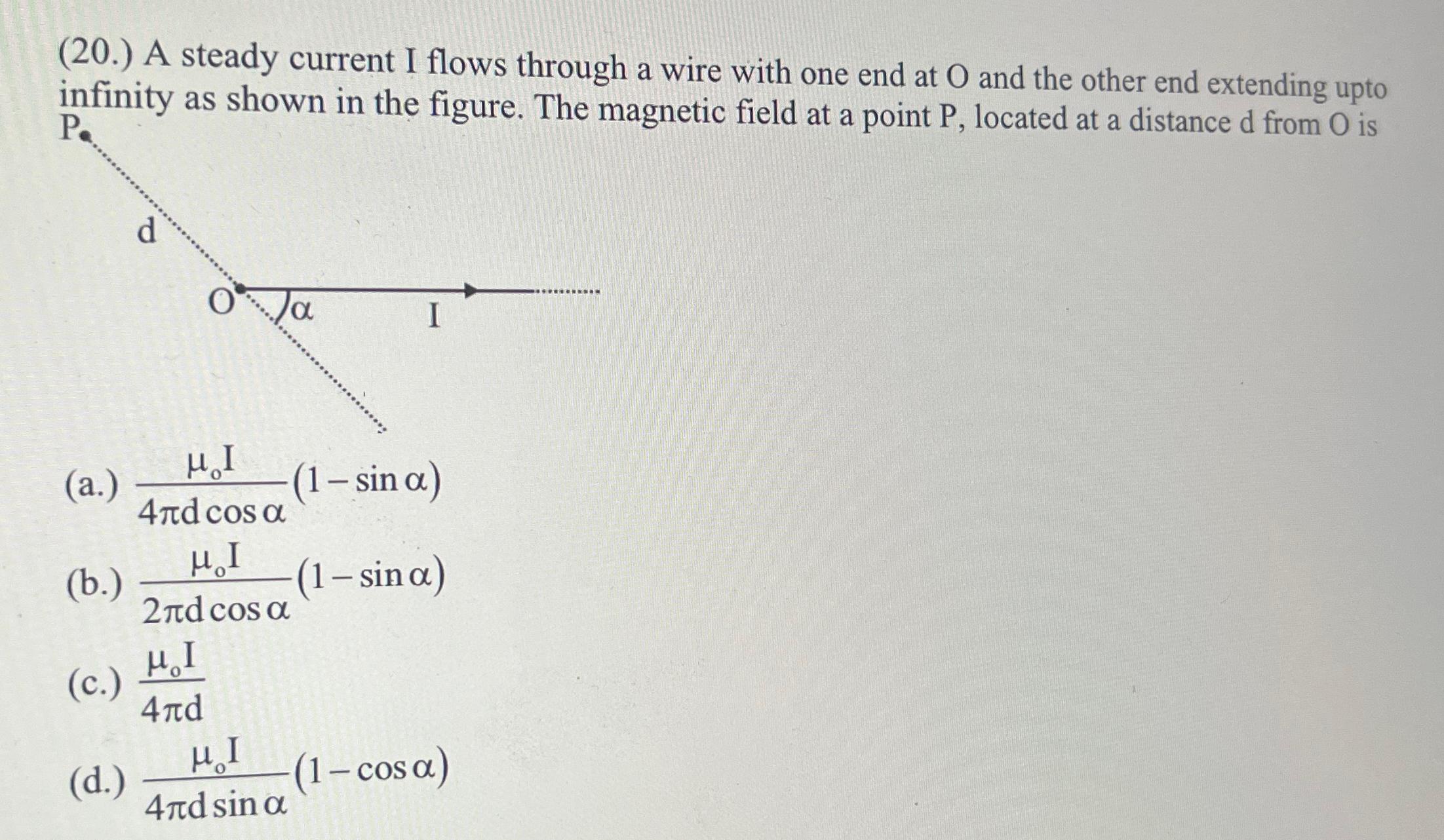 Solved (20.) ﻿A steady current I flows through a wire with | Chegg.com