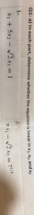 Solved Q1: a) in each part, determine whether the equation | Chegg.com
