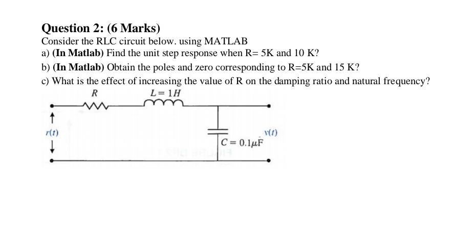 Solved Question 2: (6 Marks) Consider the RLC circuit below. | Chegg.com