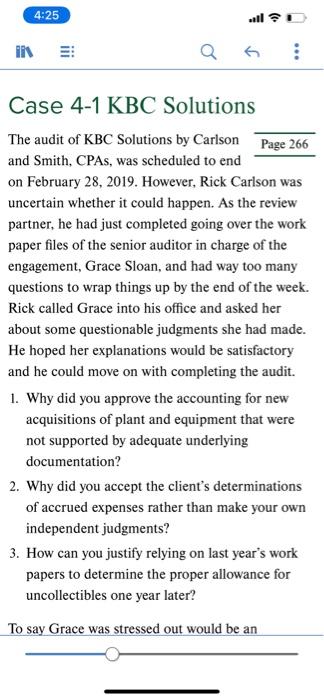 4:25 Case 4-1 KBC Solutions The audit of KBC | Chegg.com