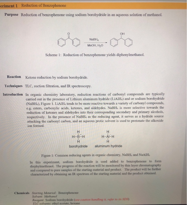 Solved eriment 1 Reduction of Benzophenone Purpose Reduction | Chegg.com