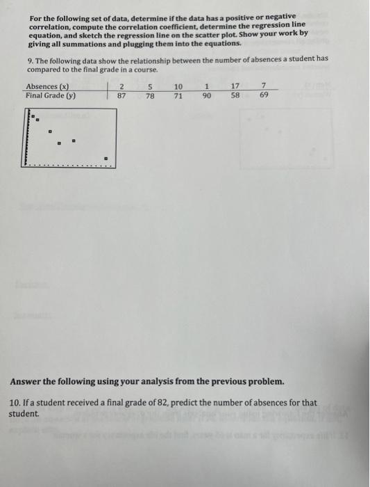 Solved For the following set of data, determine if the data | Chegg.com