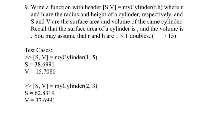Solved 9. Write a function with header [S,V] = | Chegg.com