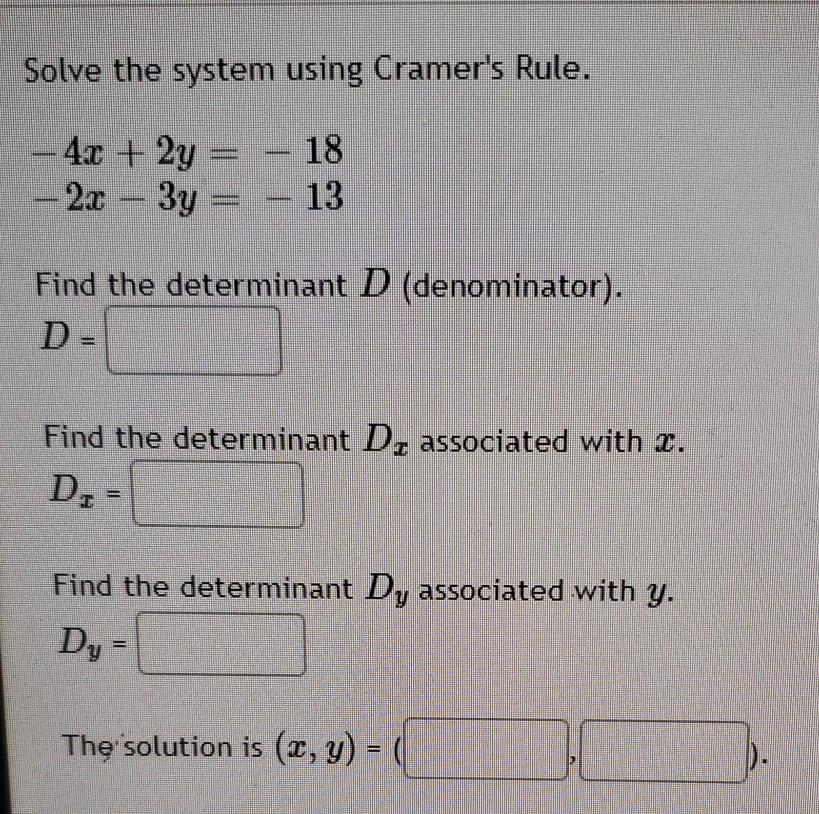Solved Solve the system using Cramer's Rule. S 4r + 2y = – | Chegg.com