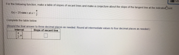 Solved For the following function, make a table of slopes of | Chegg.com