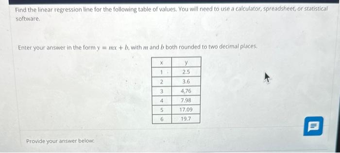 Solved Find The Linear Regression Line For The Following