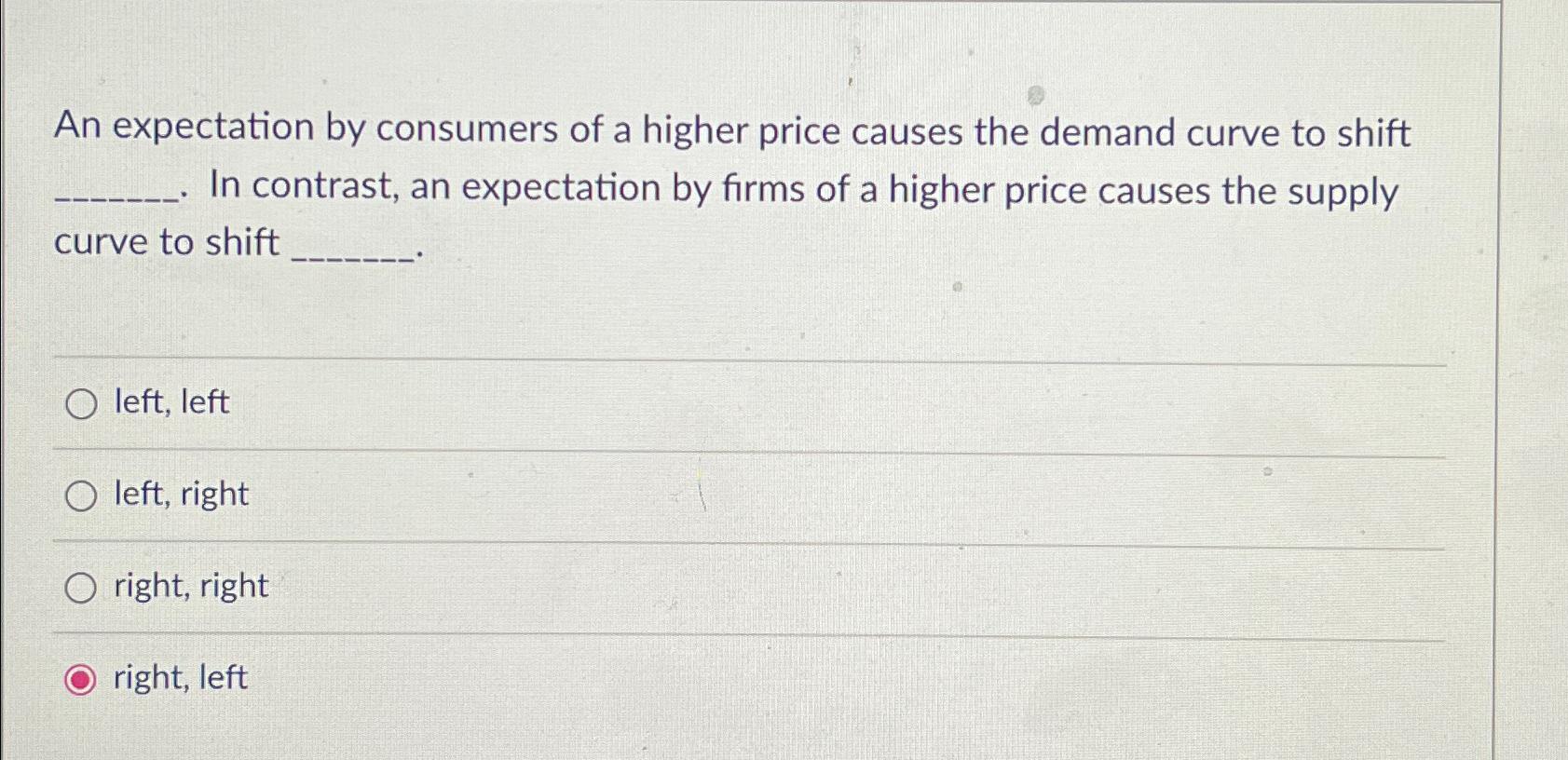 Solved An expectation by consumers of a higher price causes | Chegg.com