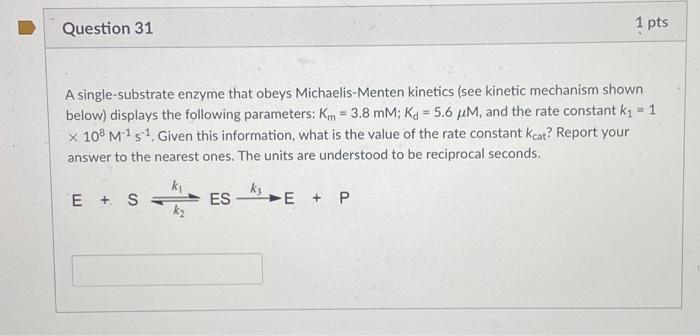 Solved A Single Substrate Enzyme That Obeys Michaelis Menten
