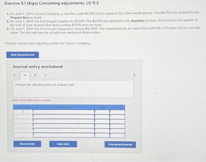 Solved Exercise 5.1 (Algo) Calculating adjustments. LO 5-2 | Chegg.com