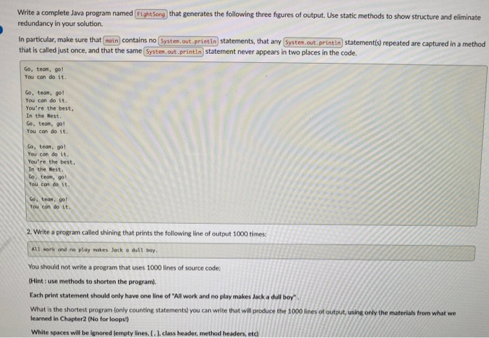 Solved Write a complete Java program named Fight Song that | Chegg.com