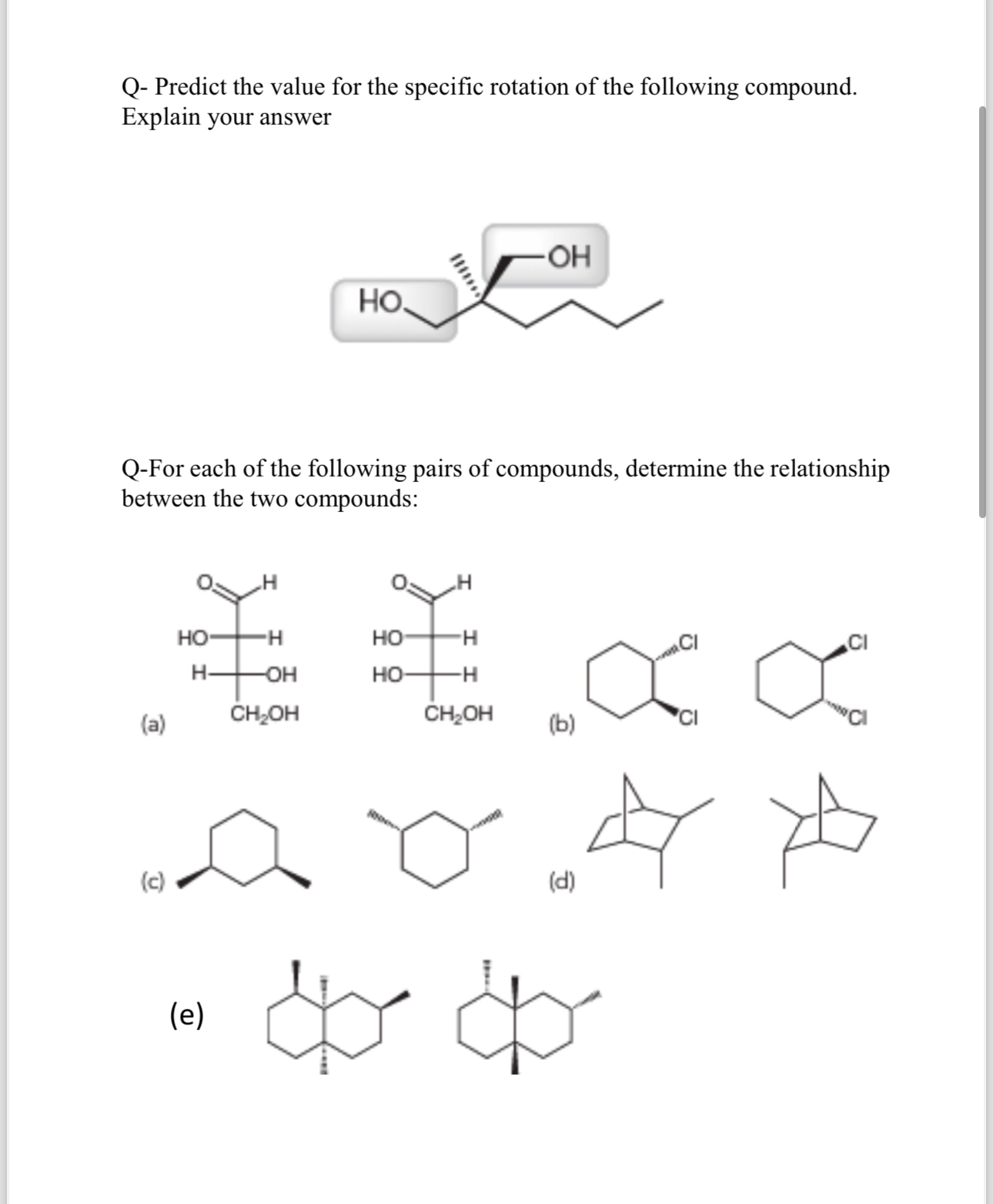 Solved Q- ﻿Predict the value for the specific rotation of | Chegg.com