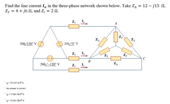 Solved Find the line current Ia in the three-phase network | Chegg.com
