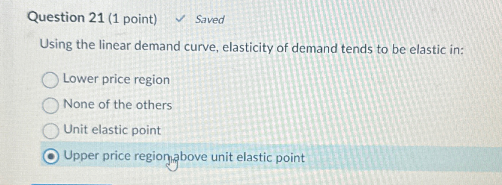 Solved Question 21 (1 ﻿point) ﻿SavedUsing the linear demand | Chegg.com