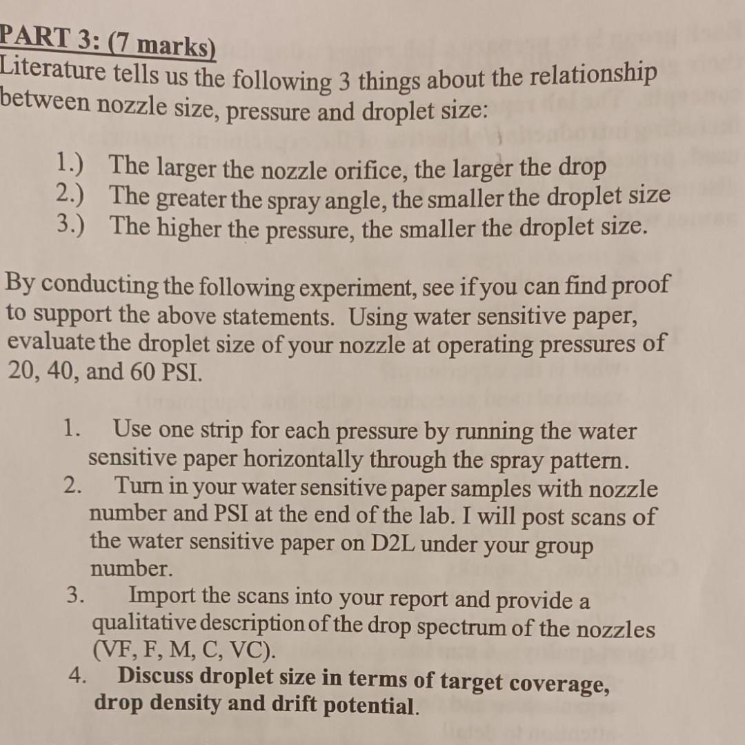 Solved PART 1: (7 marks) Each Group will use two nozzles of | Chegg.com