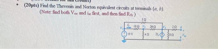 Solved (20pts) Find the Thevenin and Norton equivalent | Chegg.com