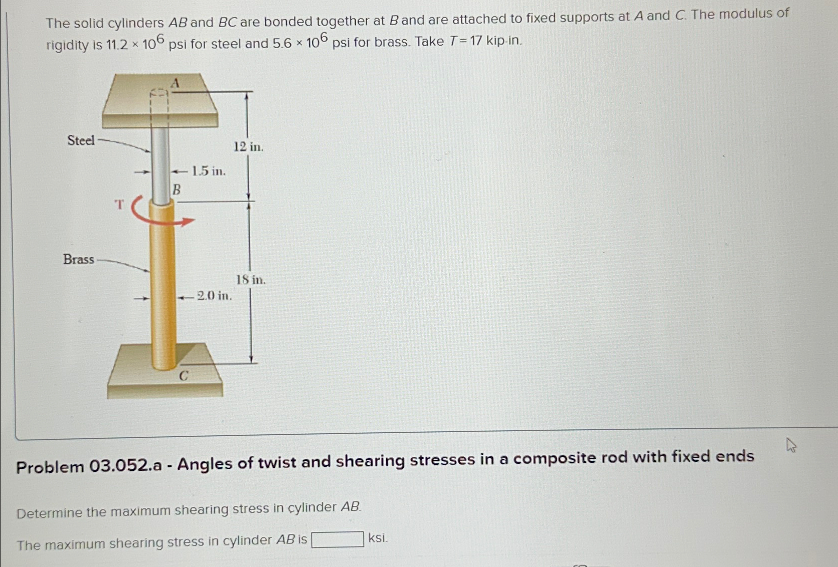 Solved The solid cylinders AB and BC are bonded together at | Chegg.com