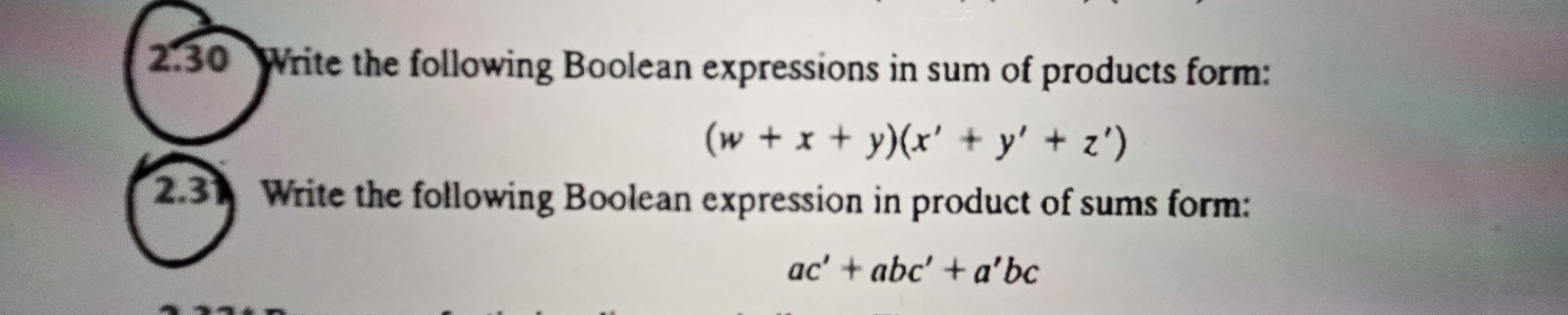 Solved 2.30 ﻿Write the following Boolean expressions in sum | Chegg.com