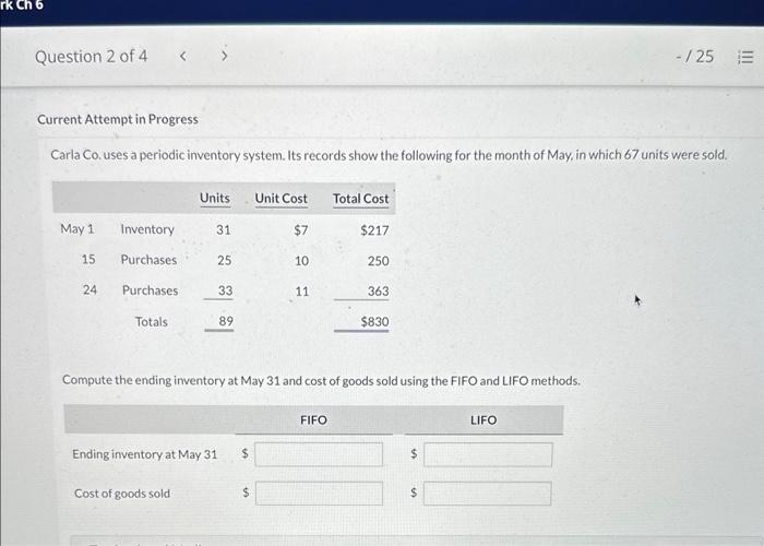 Solved Carla Co, uses a periodic inventory system. Its | Chegg.com