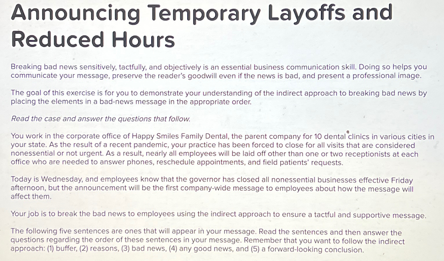 Solved Announcing Temporary Layoffs and Reduced | Chegg.com