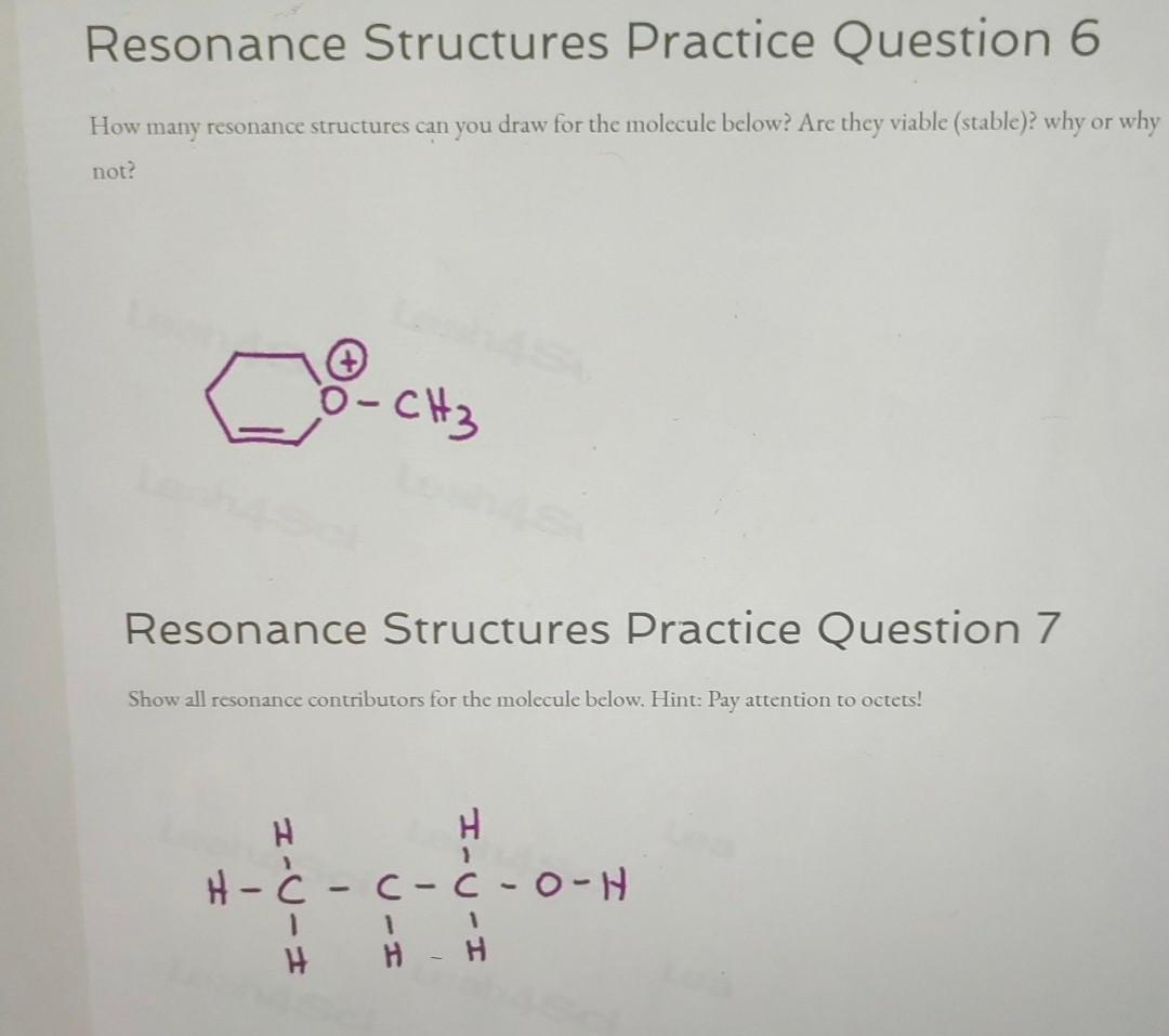 Solved Resonance Structures Practice Question 2 Draw all | Chegg.com