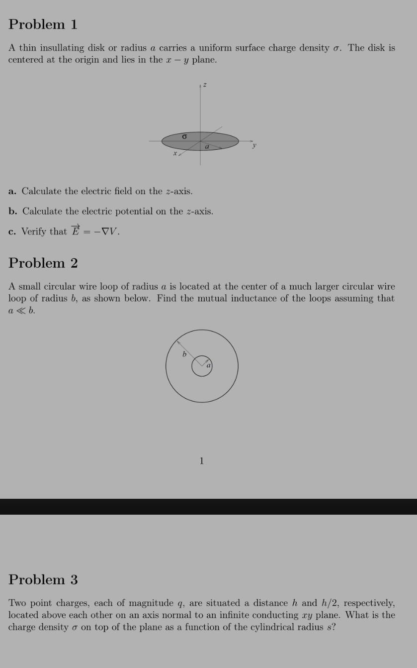 Solved A thin insullating disk or radius a carries a uniform | Chegg.com