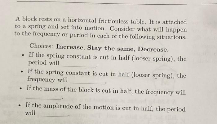 Solved A block rests on a horizontal frictionless table. It | Chegg.com