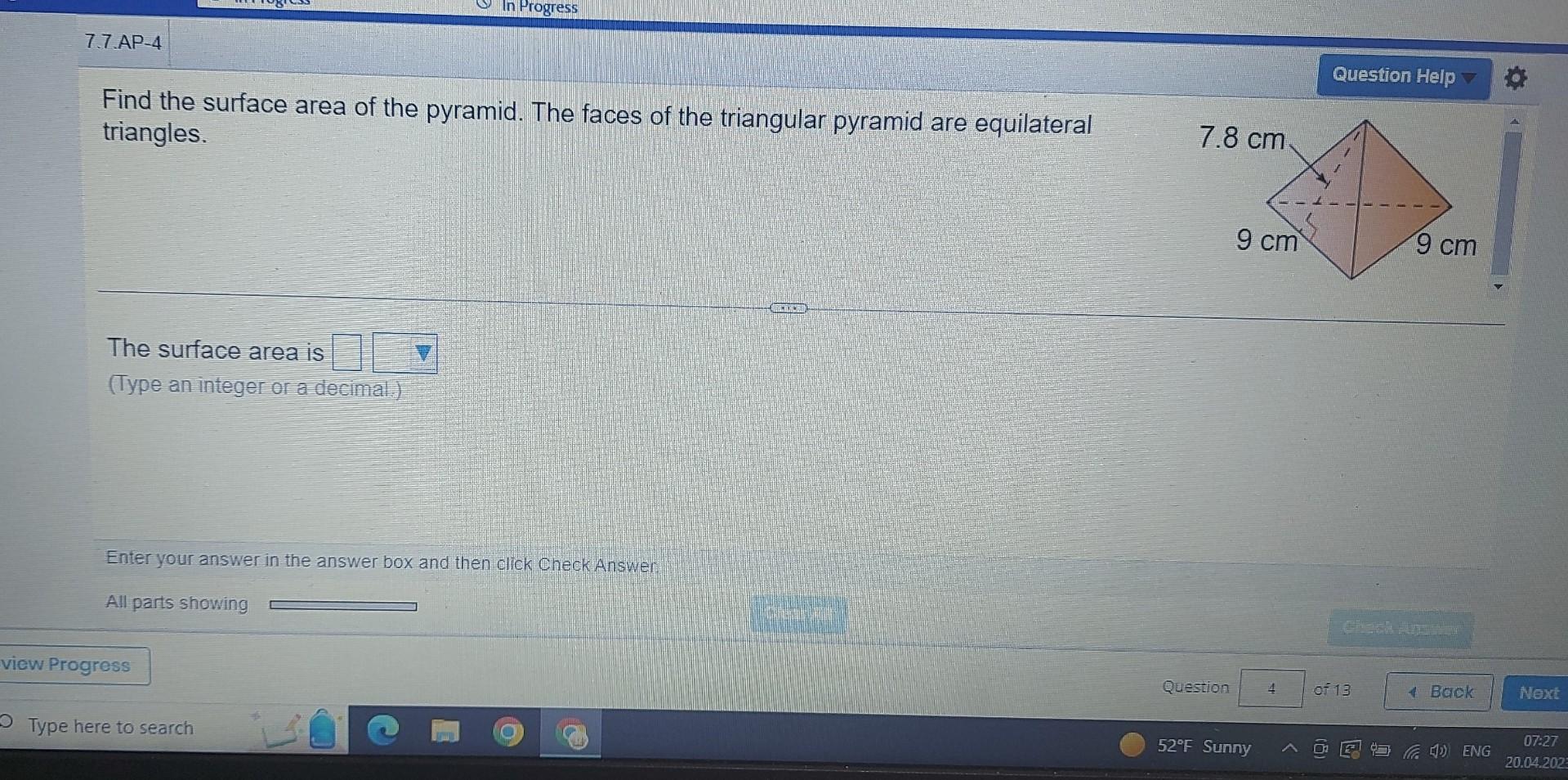 Solved Find the surface area of the pyramid. The faces of | Chegg.com