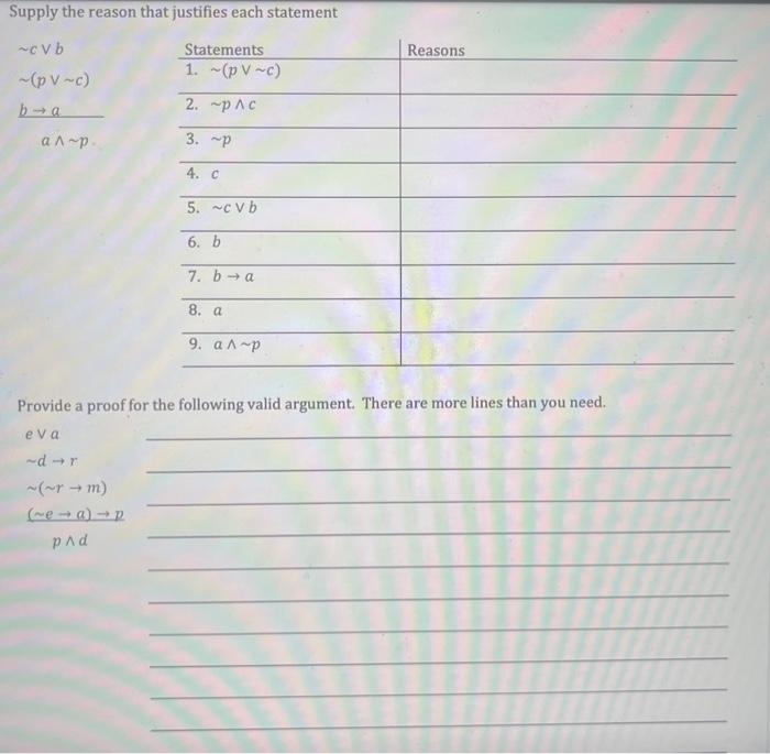 Solved Supply the reason that justifies each statement | Chegg.com