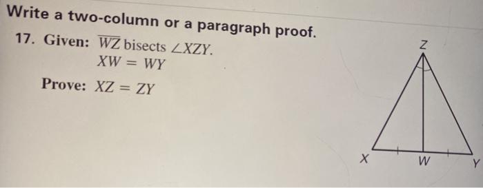 Solved Write a two-column or a paragraph proof. 17. Given: | Chegg.com