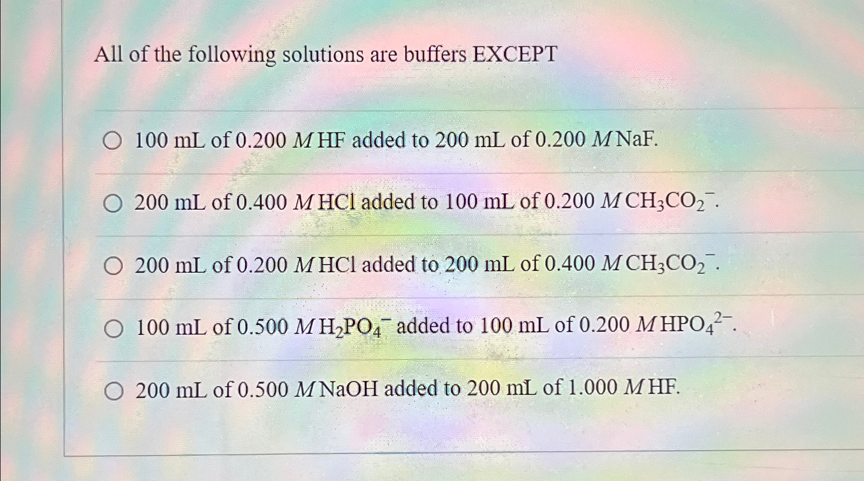 Solved All of the following solutions are buffers | Chegg.com