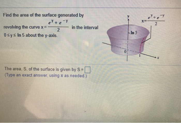 Solved Find the area of the surface generated by ey +e y 2 | Chegg.com