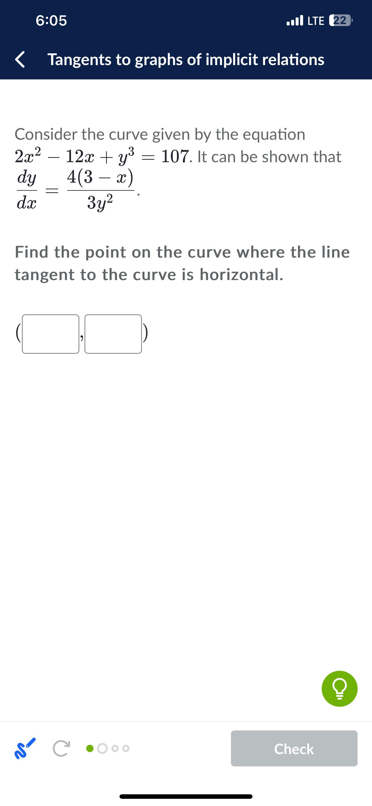 Solved 6:05. ﻿Ill LTE(22)Tangents to graphs of implicit | Chegg.com