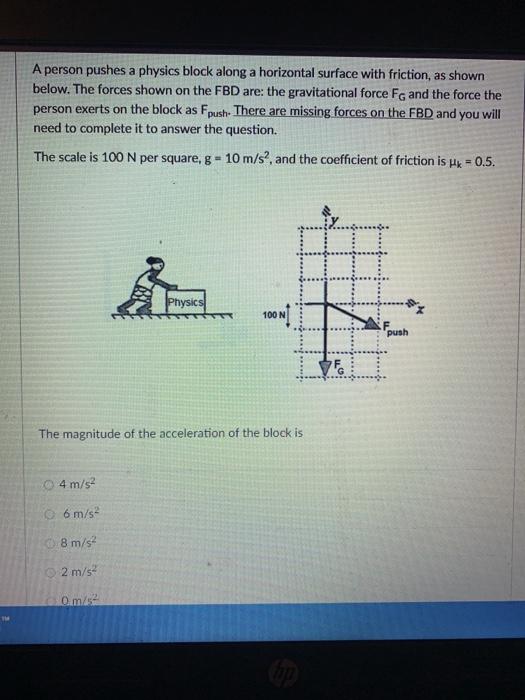 Solved A person pushes a physics block along a horizontal | Chegg.com