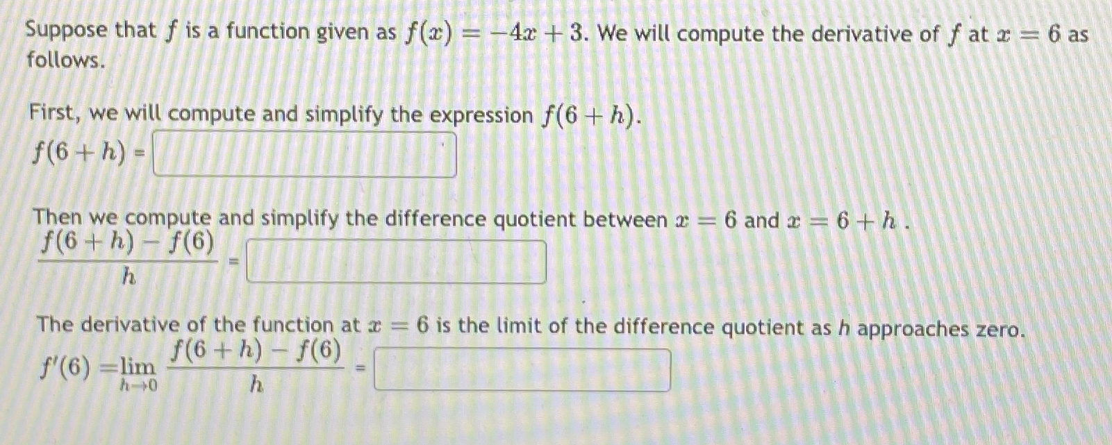 Solved Suppose that f ﻿is a function given as f(x)=-4x+3. | Chegg.com