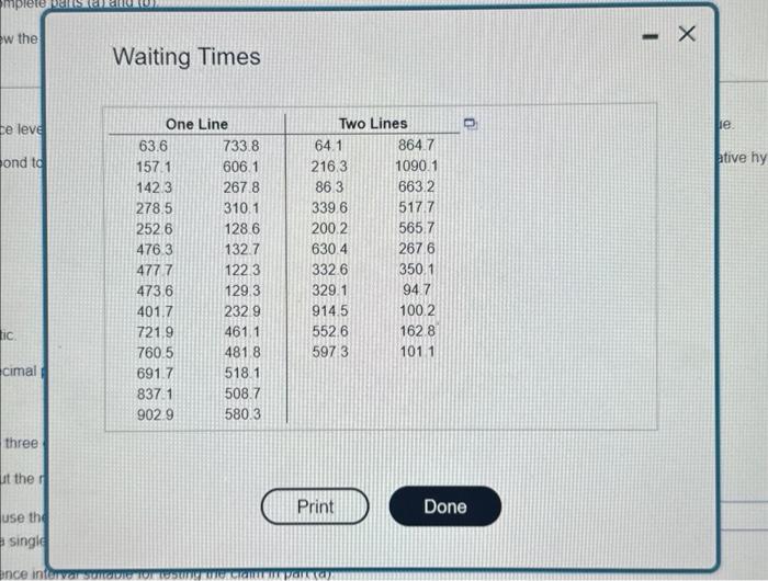 Solved Waiting Timesdeviations aro equat Complete parts (a) | Chegg.com