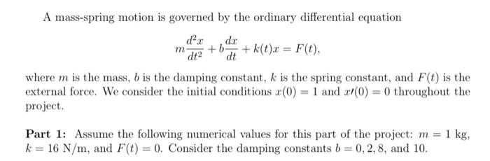 Solved A mass-spring motion is governed by the ordinary | Chegg.com