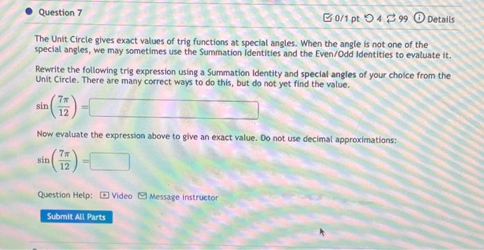 Solved The Unit Circle gives exact values of trig functions | Chegg.com